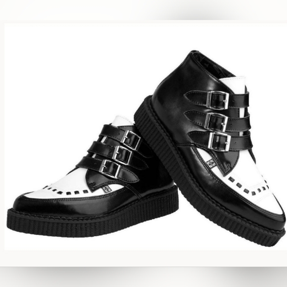 T.U.K | Shoes | Buckle Creeper Boots Black White Leather Tuk Nib | Poshmark